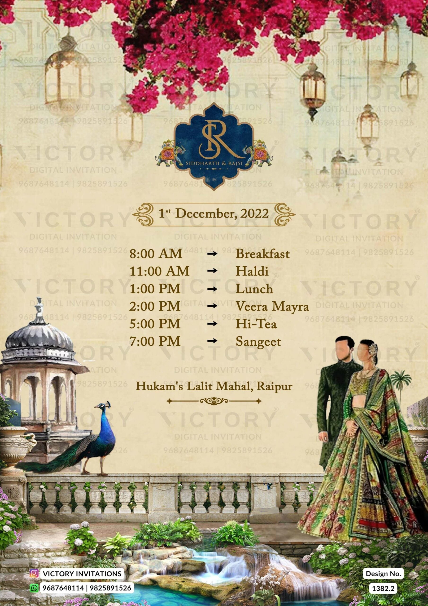 Wedding Timeline ceremony invitation card in english language with vin ...