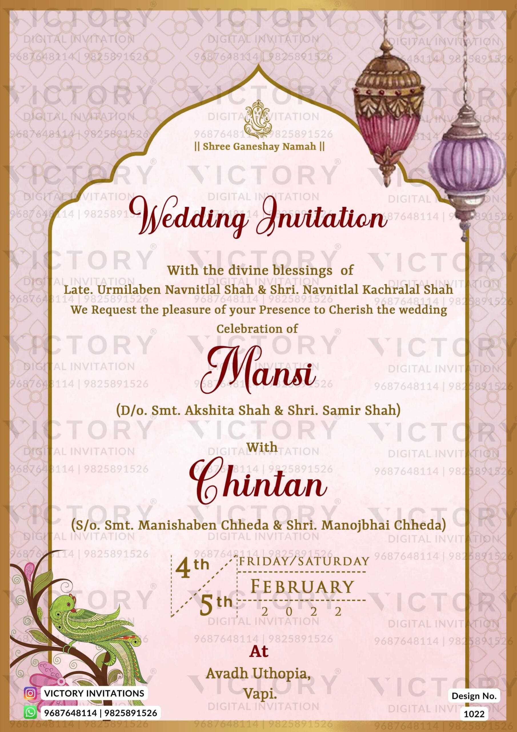 Wedding ceremony invitation card of hindu gujarati patel family in Eng ...