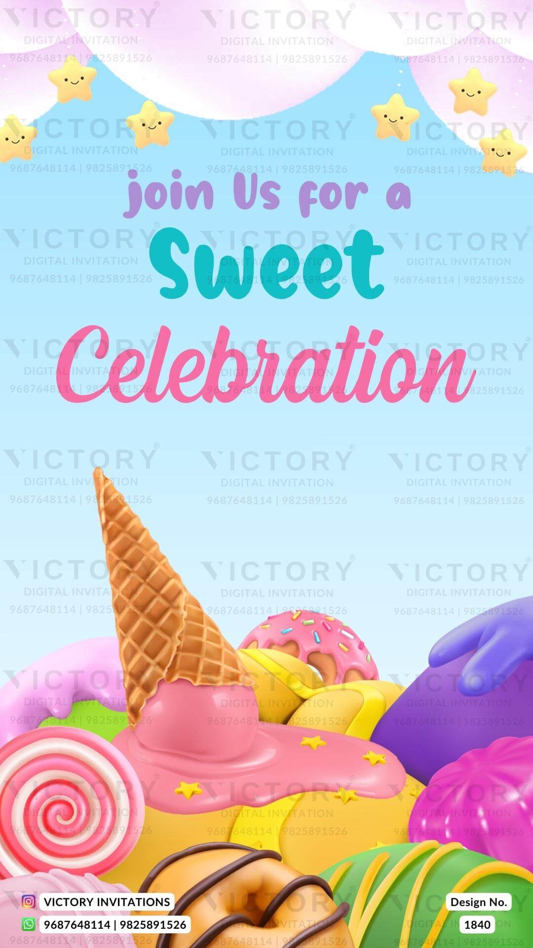 Birthday party invitation card in english language with cake as candy ...