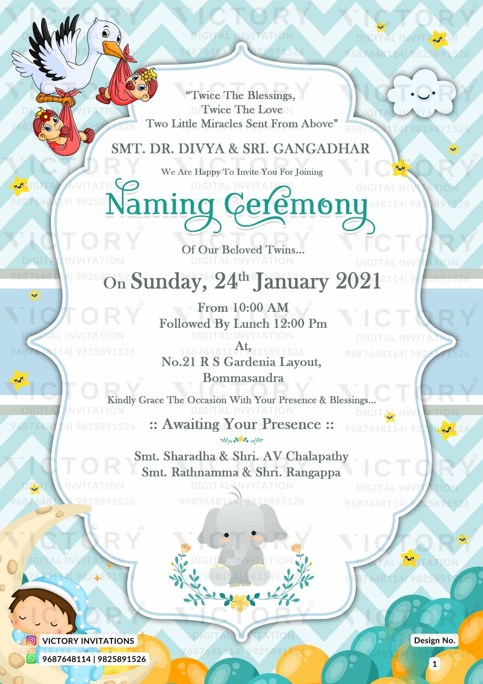 Baby Naming ceremony invitation card in english language with cloud, b ...
