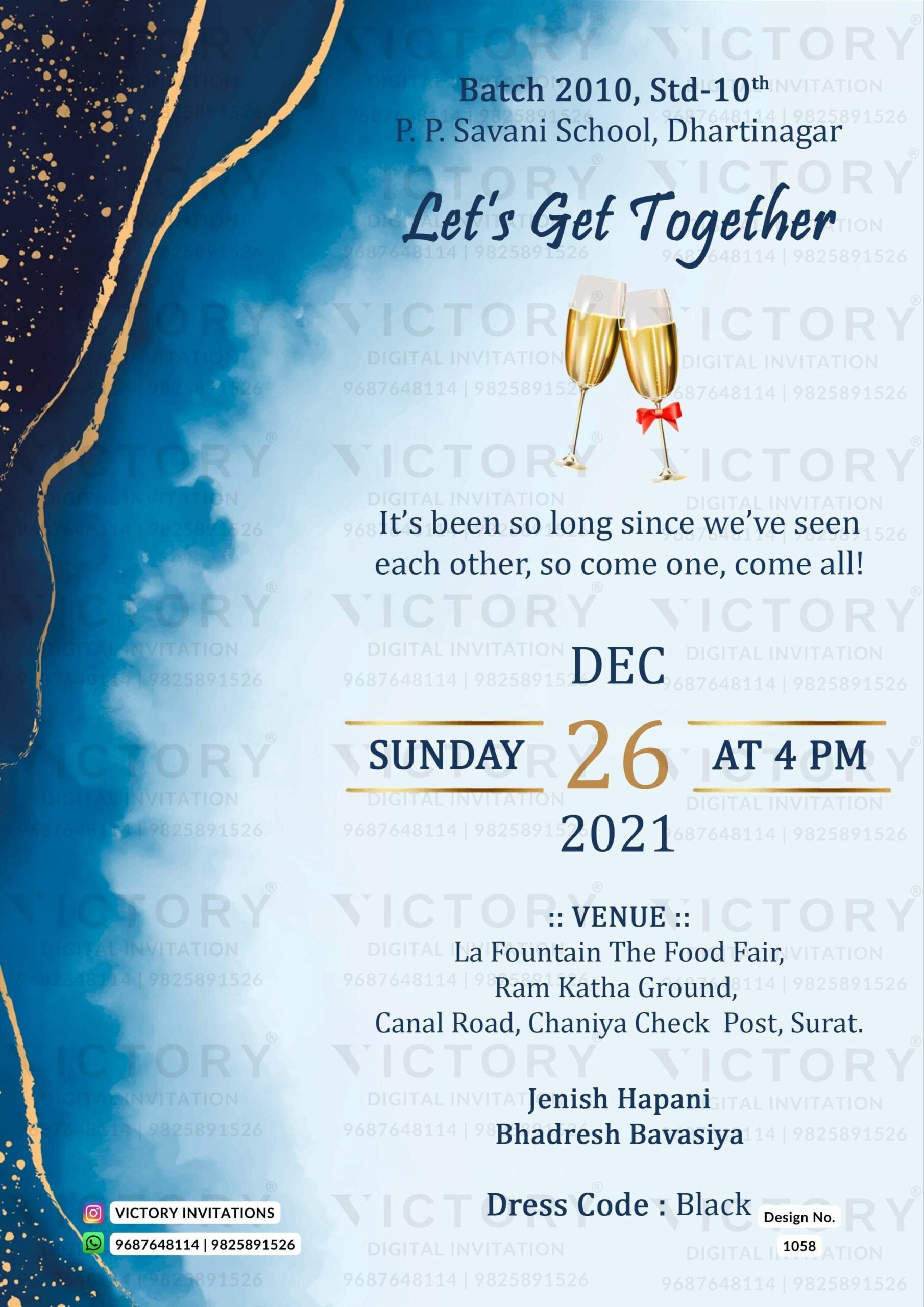 Get Together Party invitation card in english language with champagne ...