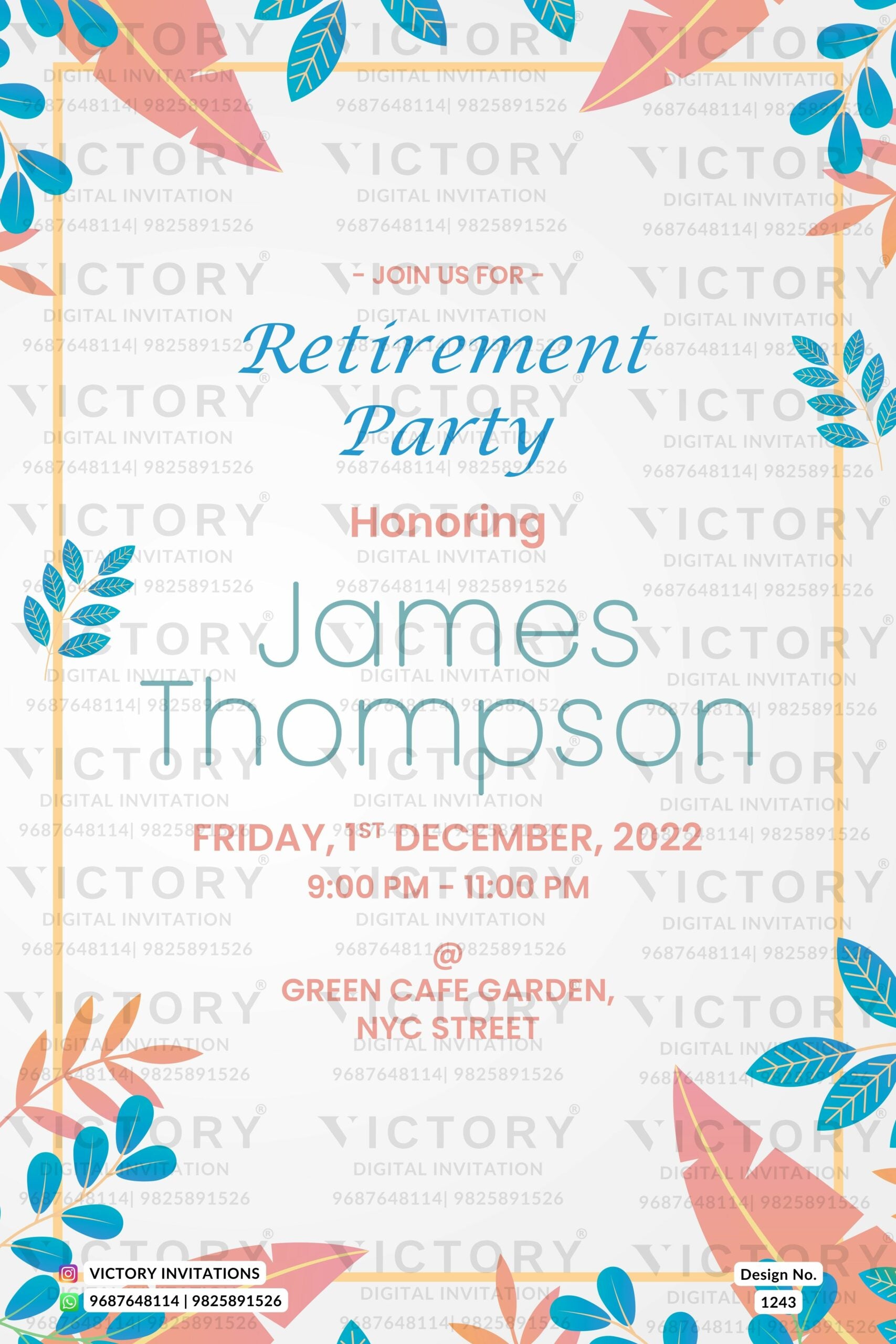 Retirement Party invitation card in english language with frame as art ...