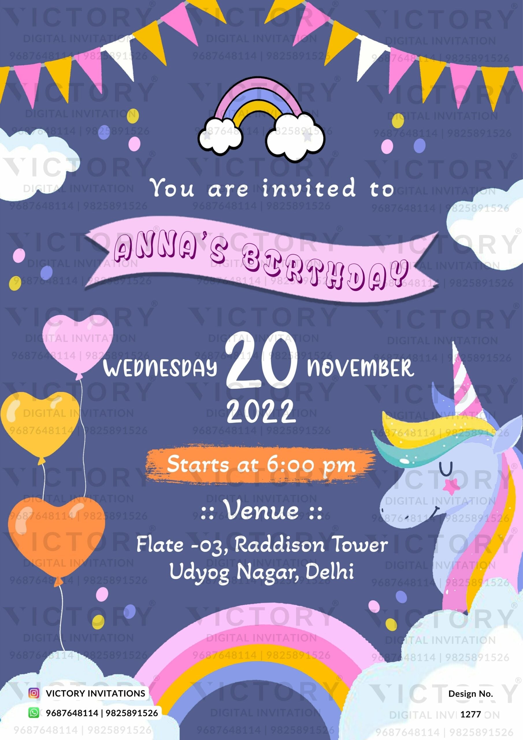 Birthday party invitation card in english language with rainbow theme ...