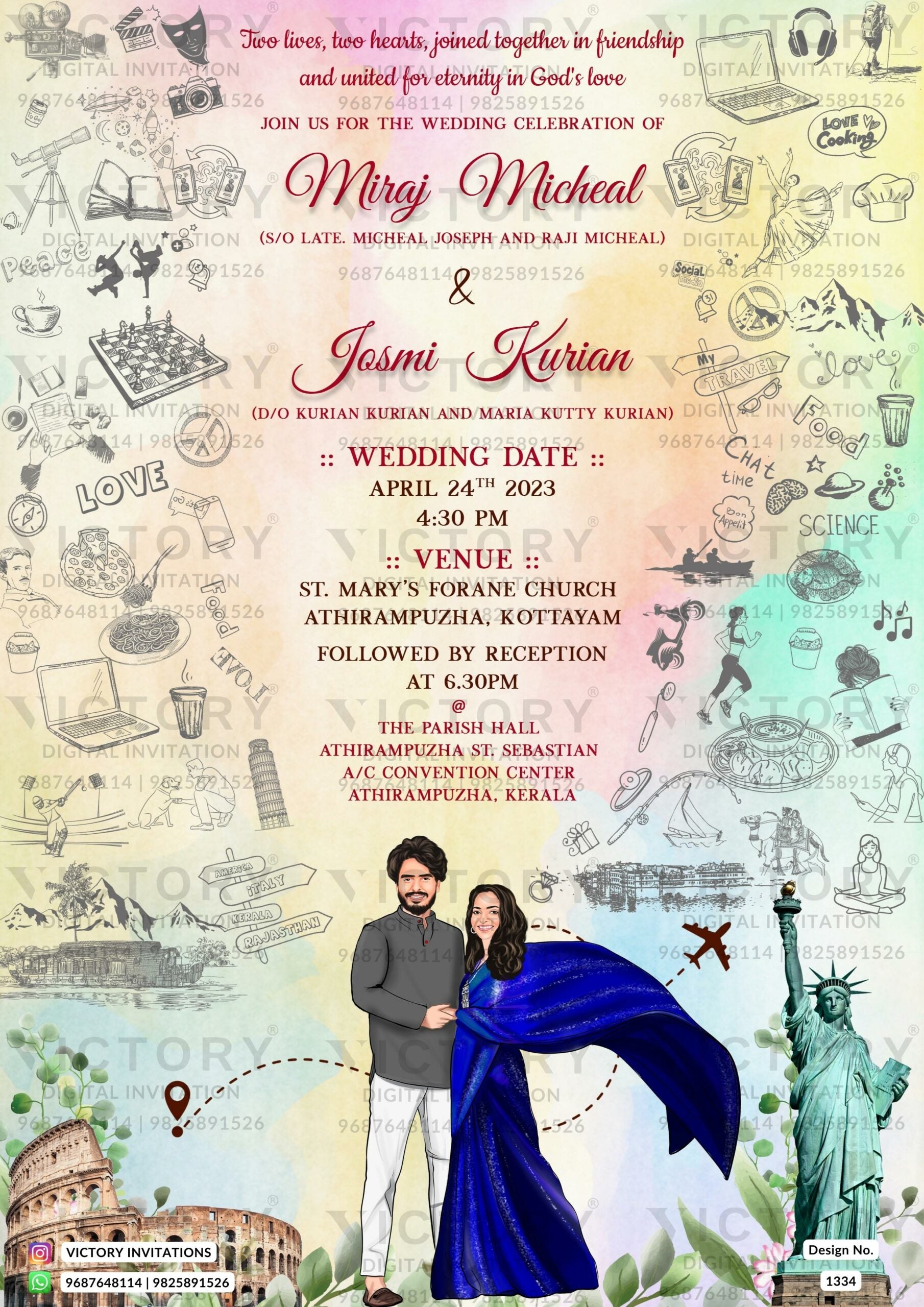 Charming couple caricature invitation card for the wedding ceremony of ...