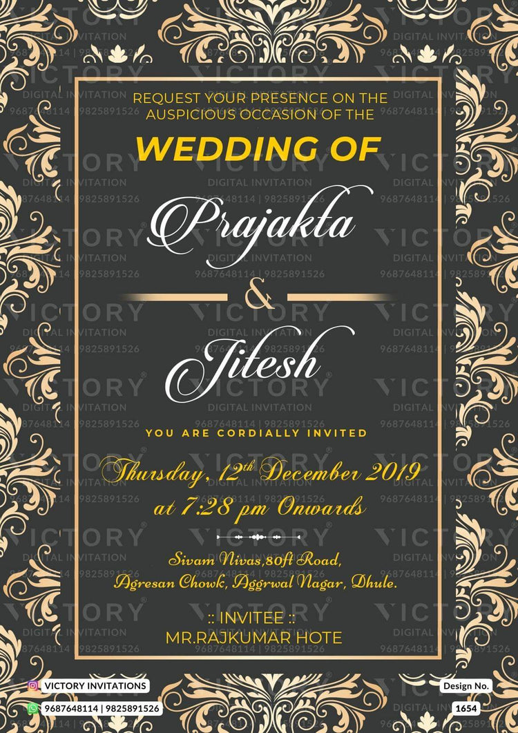Engagement ceremony invitation card in english language with golden fr ...