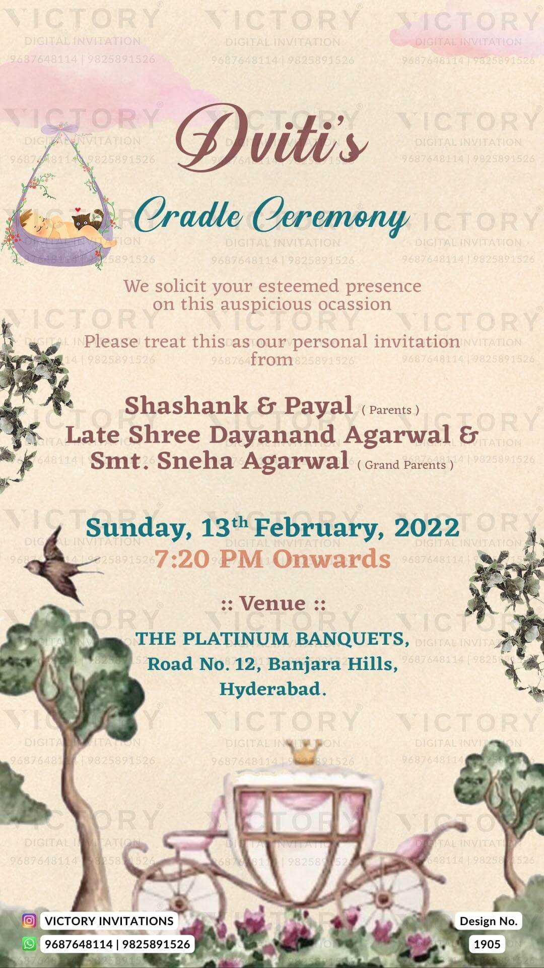 Cradle ceremony invitation card in english language with baby doodle ...