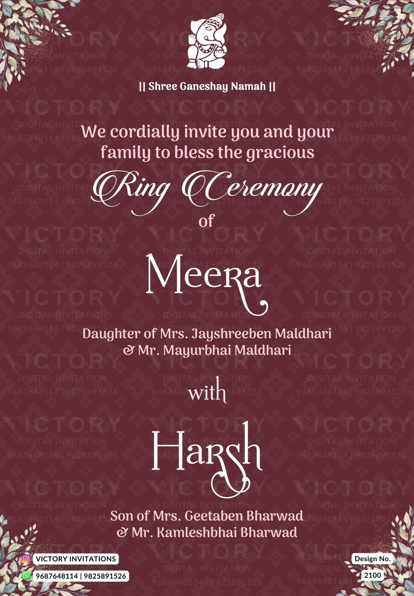 Engagement ceremony invitation card in english language with couple lo ...