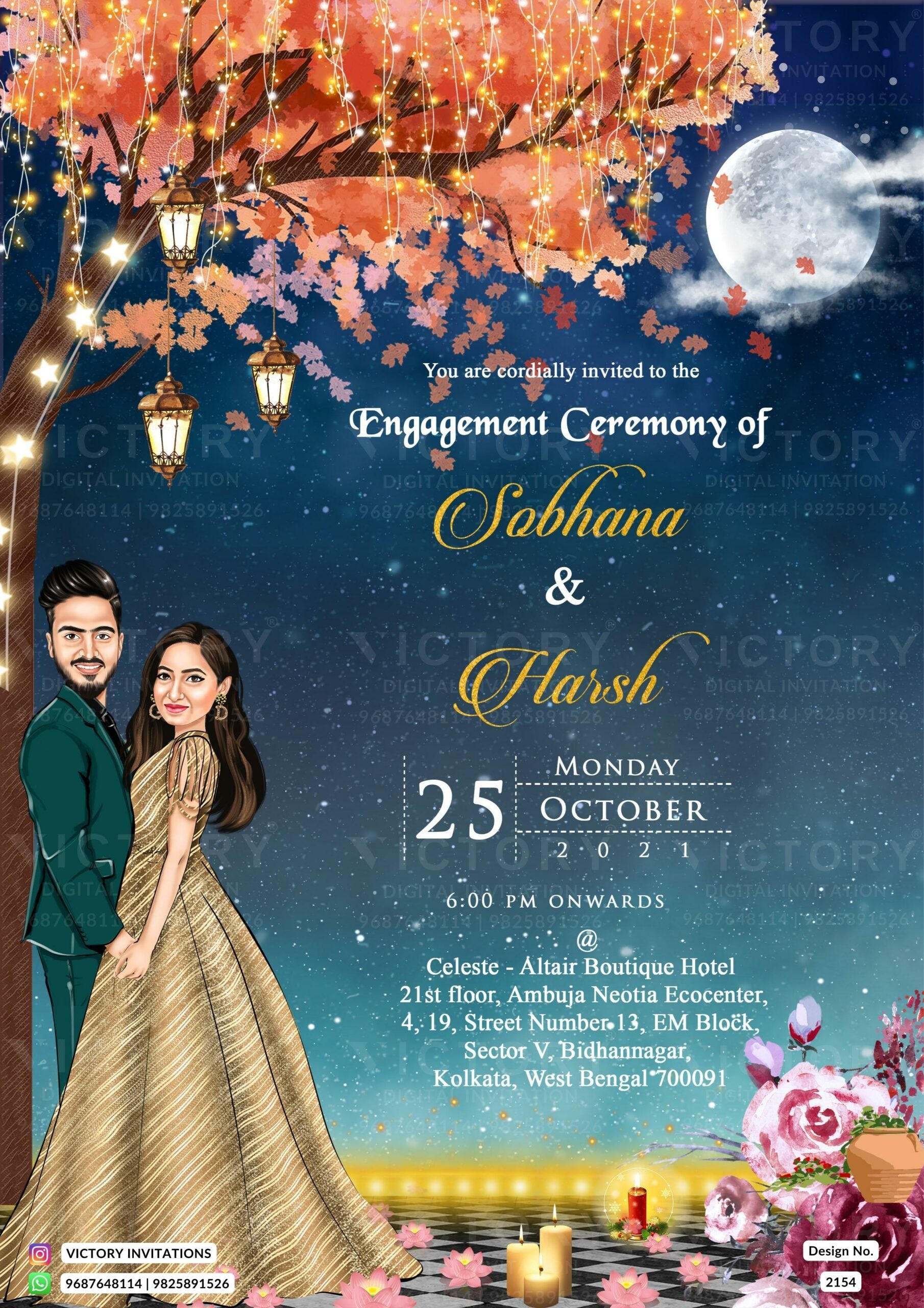 stylish couple caricature invitation card for Engagement ceremony in E ...