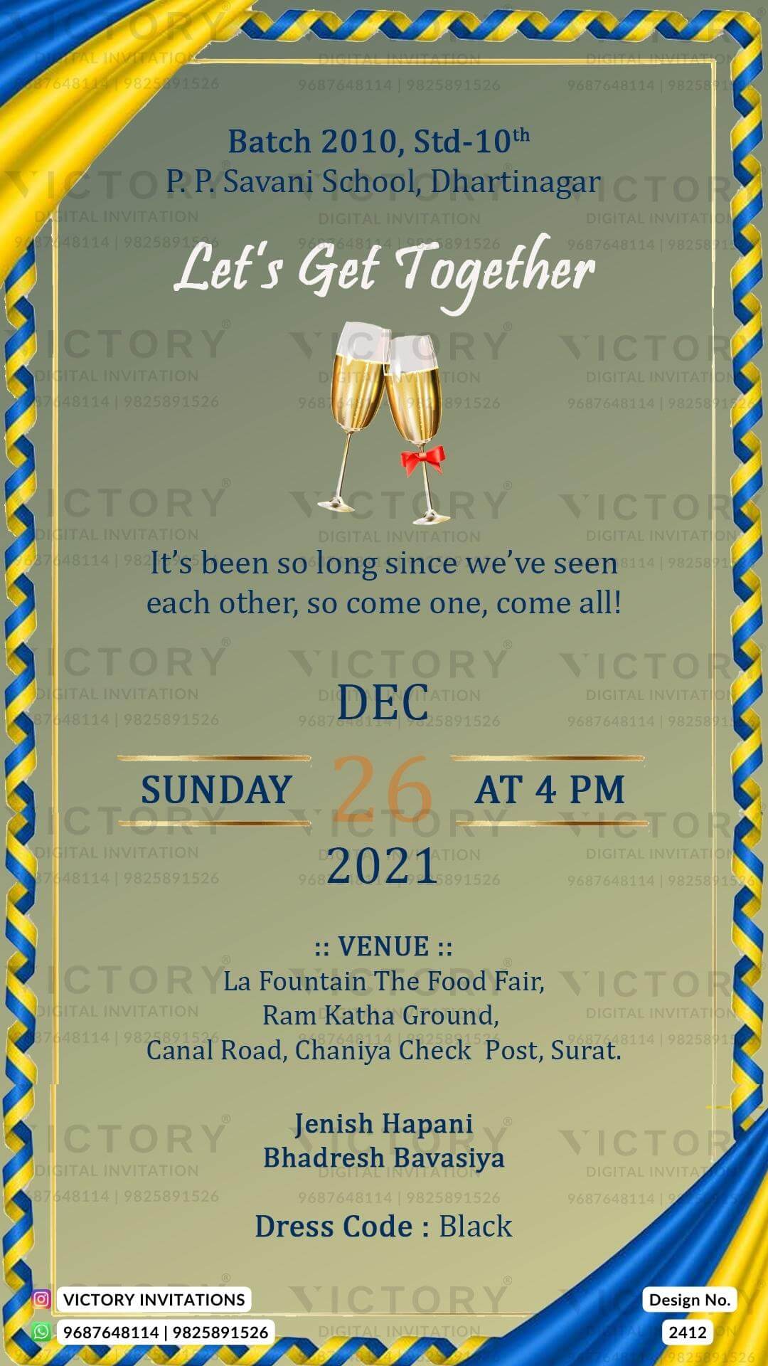 Get Together Party invitation card in english language with champagne ...