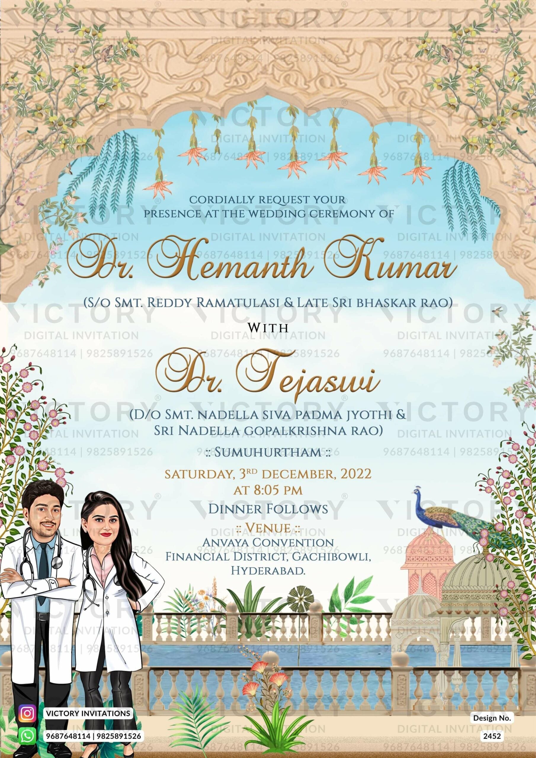 Doctor couple caricature invitation card for the wedding ceremony of H ...