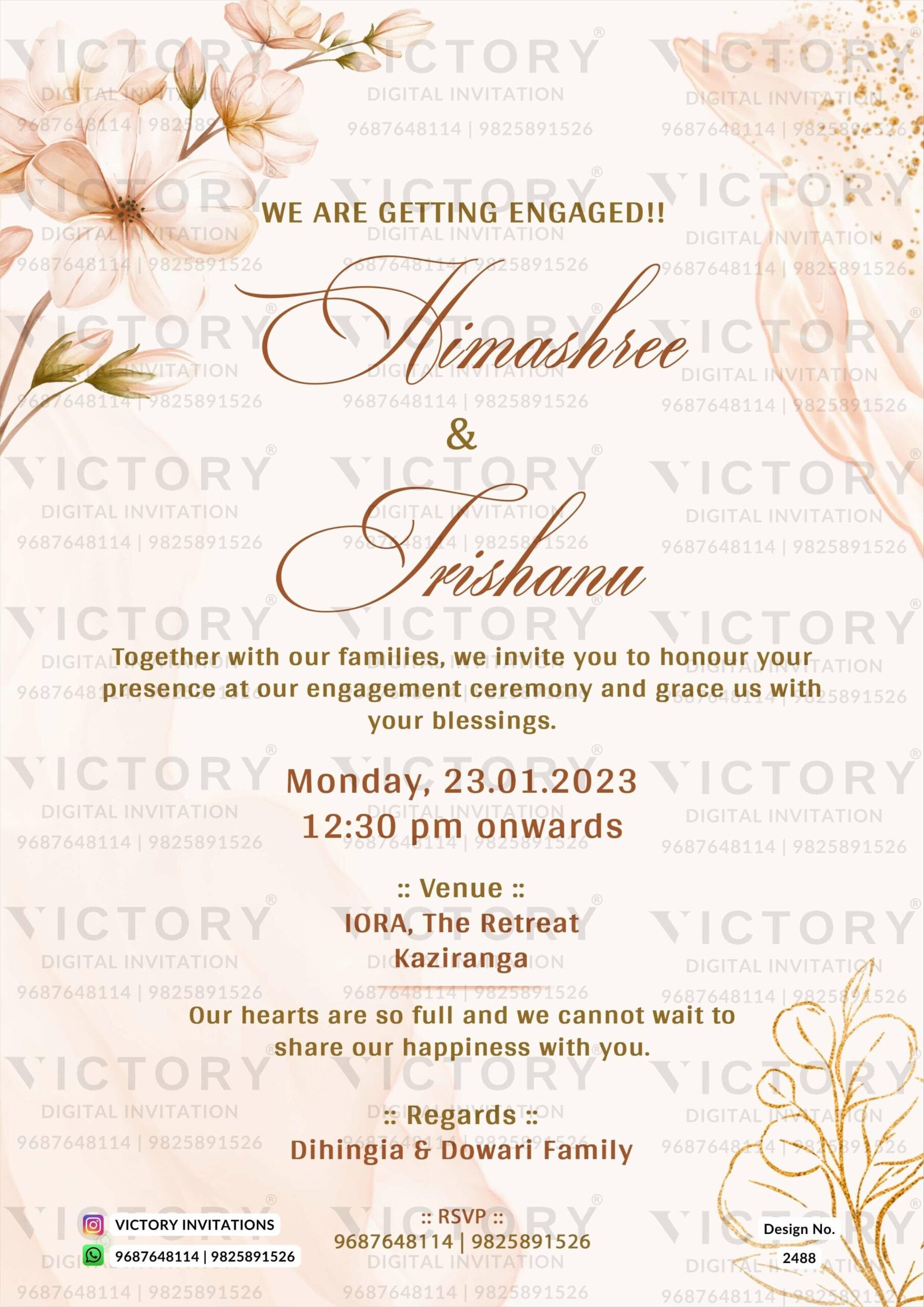 Engagement ceremony invitation card in english language with sparkle a ...