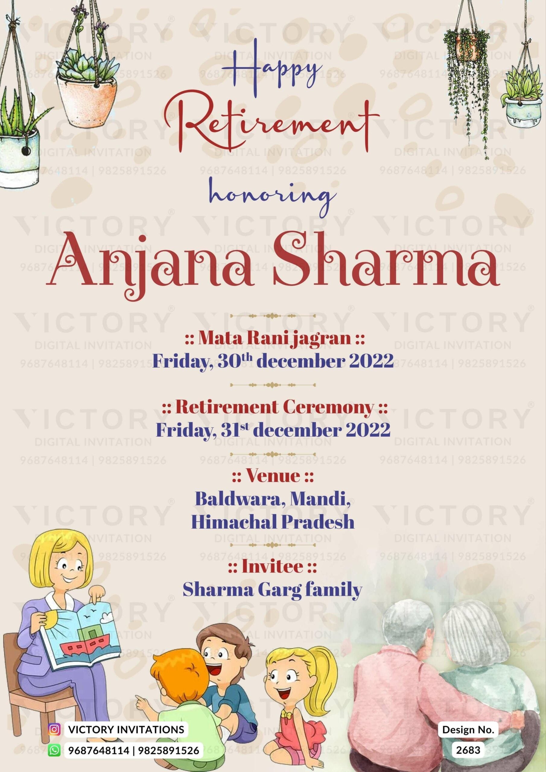 Retirement Party invitation card in english language with Doodle, flow ...