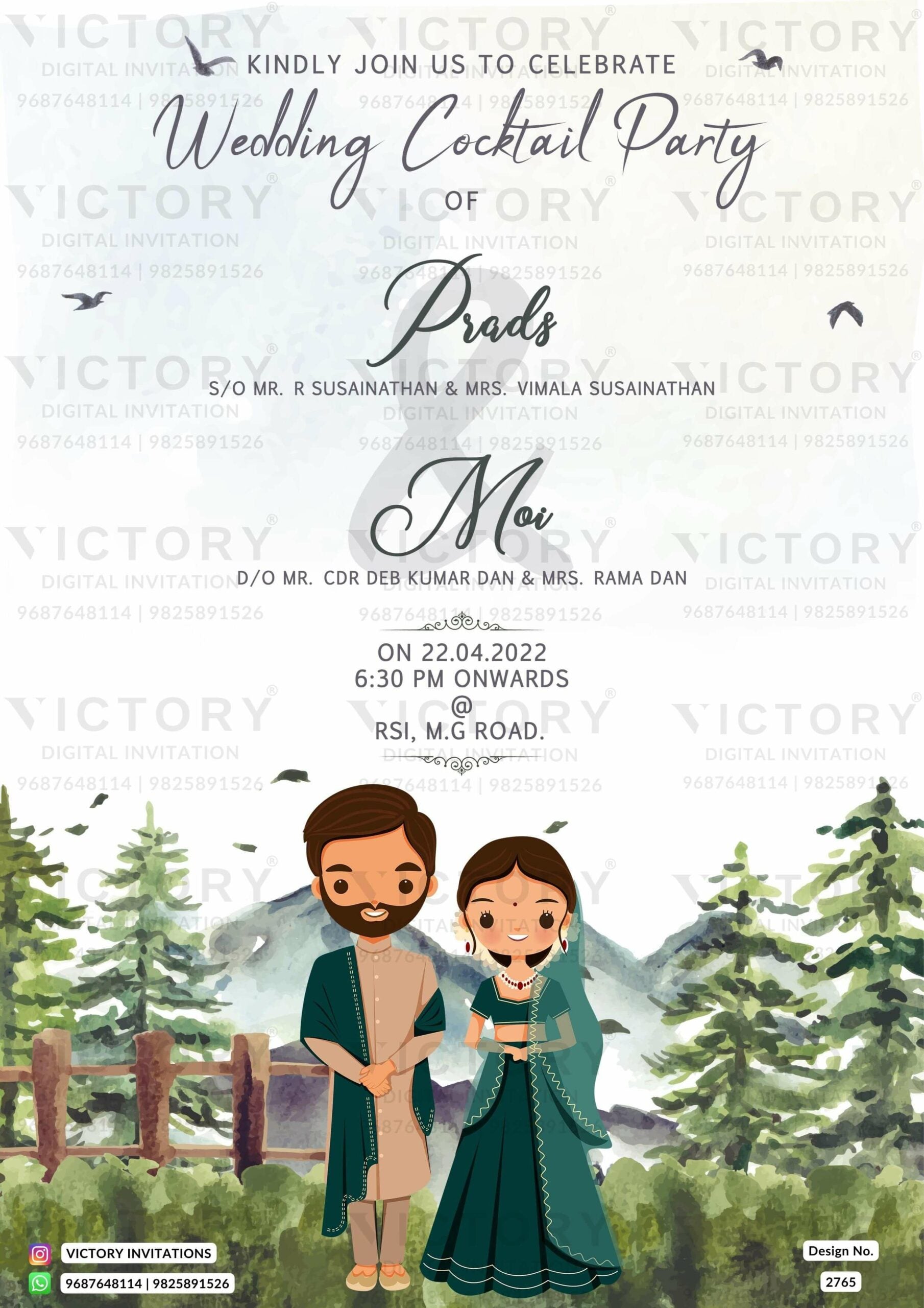 Cocktail Party invitation card in english language with garden theme d ...