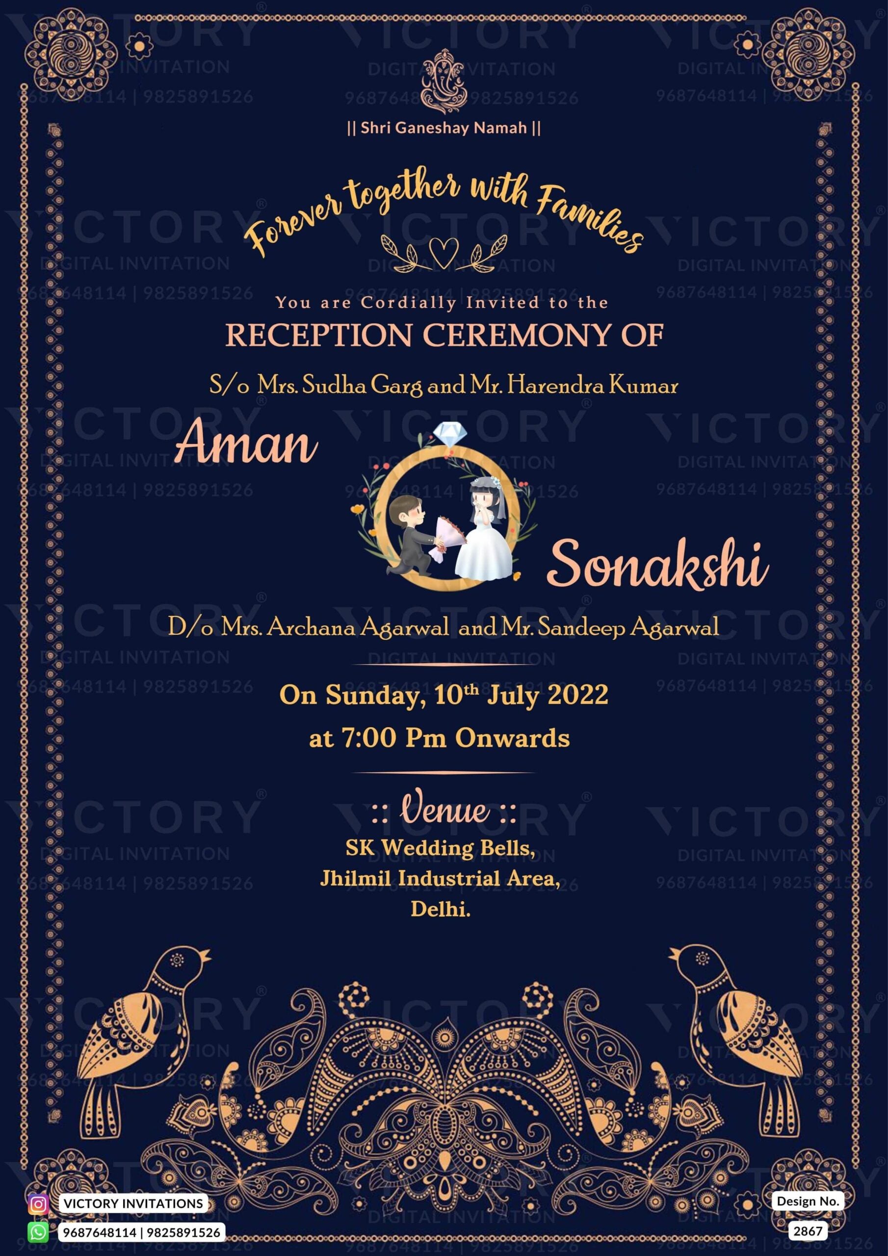 Reception Party invitation card in english language with minimalistic ...