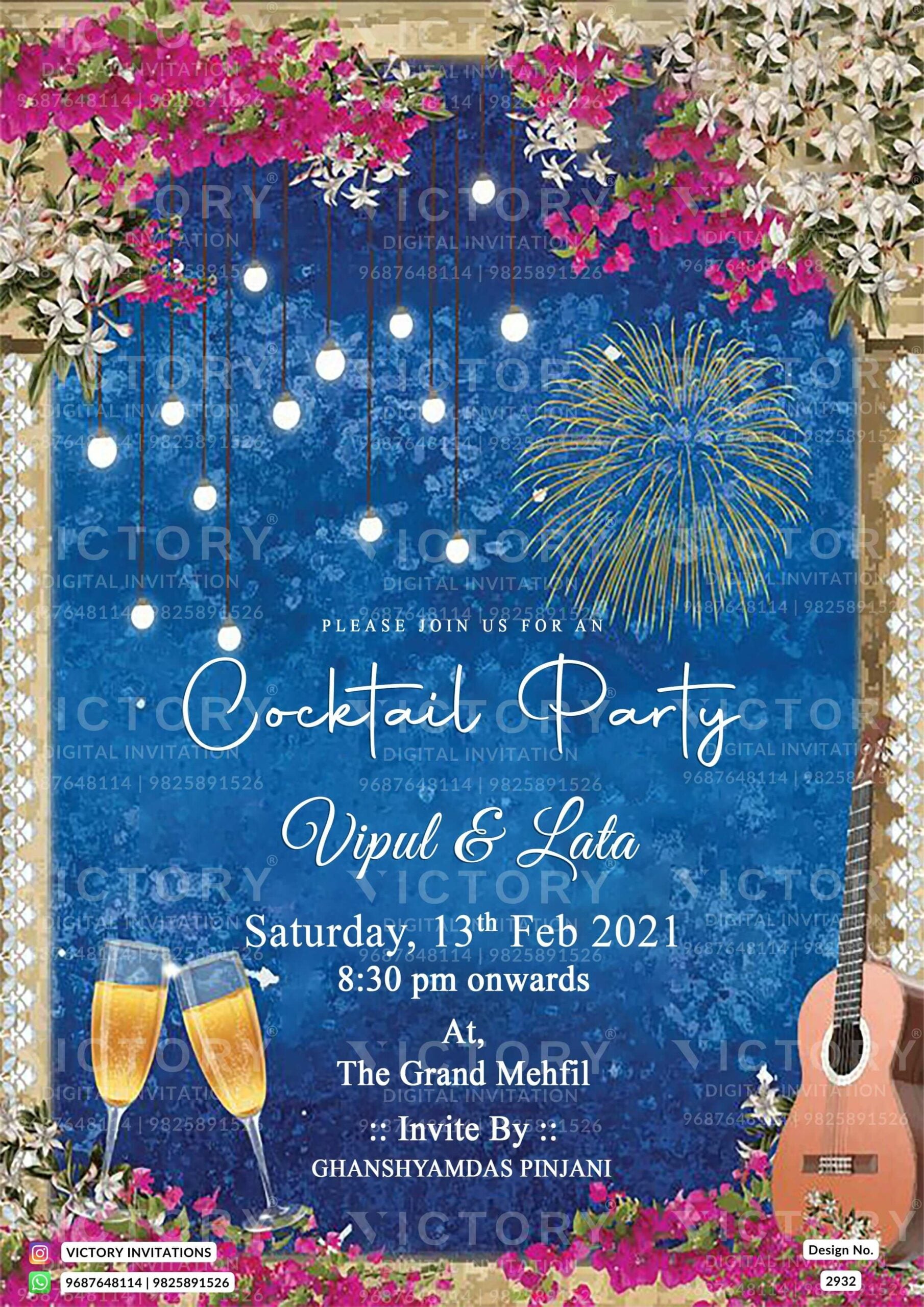 Cocktail Party invitation card in english language with traditional th ...