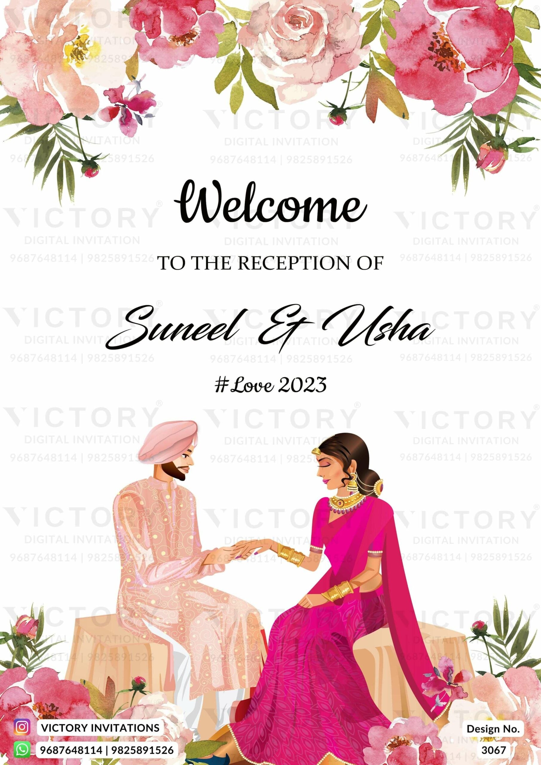 Reception Welcome Standee design in english language with couple doodl ...