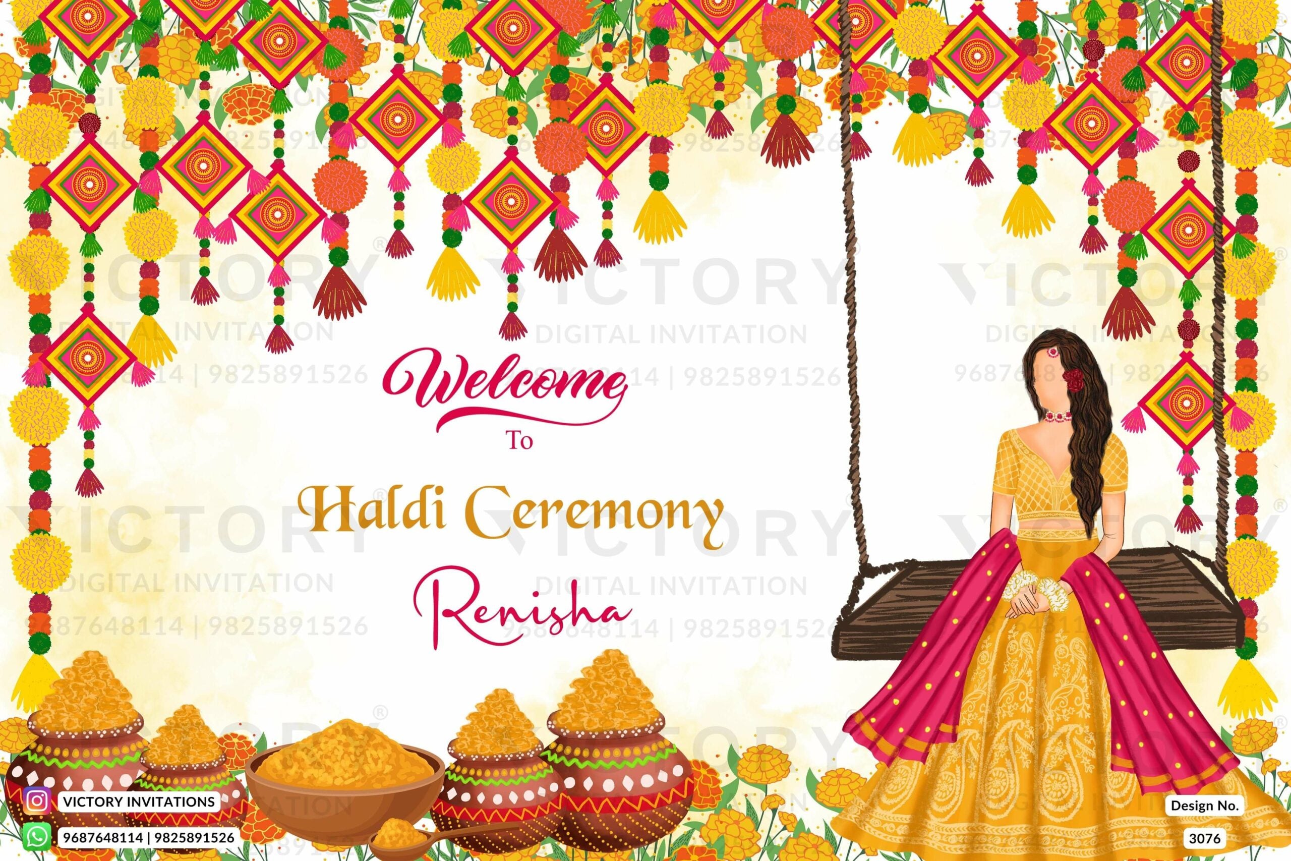 Haldi Welcome Standee design in english language with traditional them ...