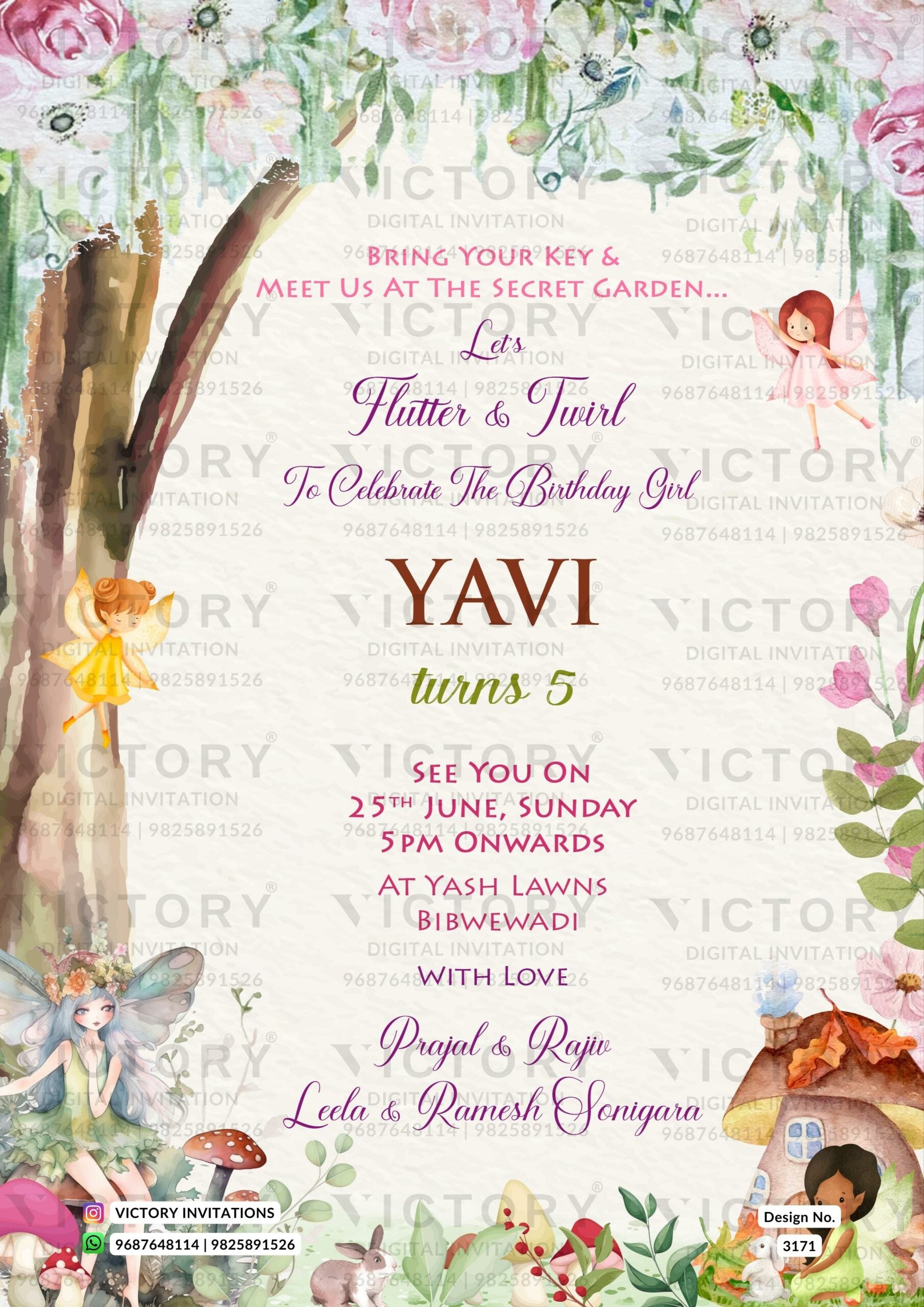 Birthday party invitation card for girl in English language with fairy ...