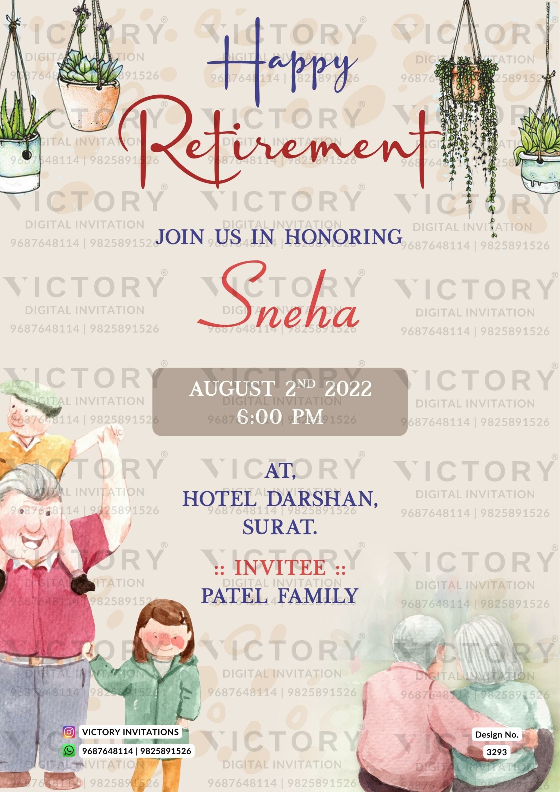 Retirement Party invitation card in english language with Doodle, flow ...