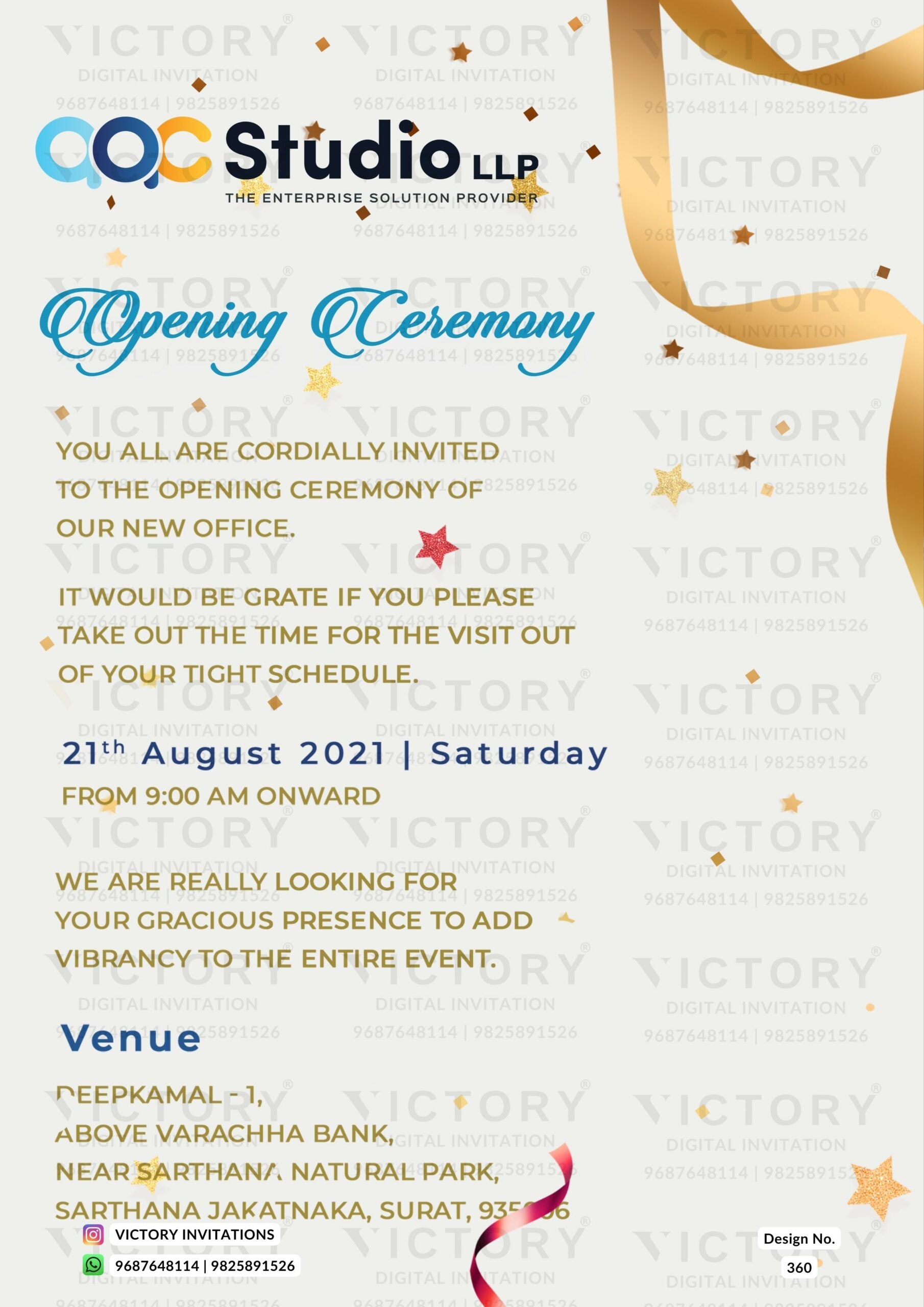 Opening invitation card in english language with ribin as sparkl theme ...