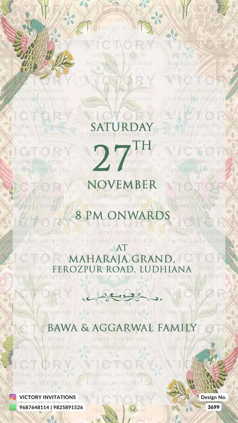 Engagement ceremony invitation card in english language with leaves as ...