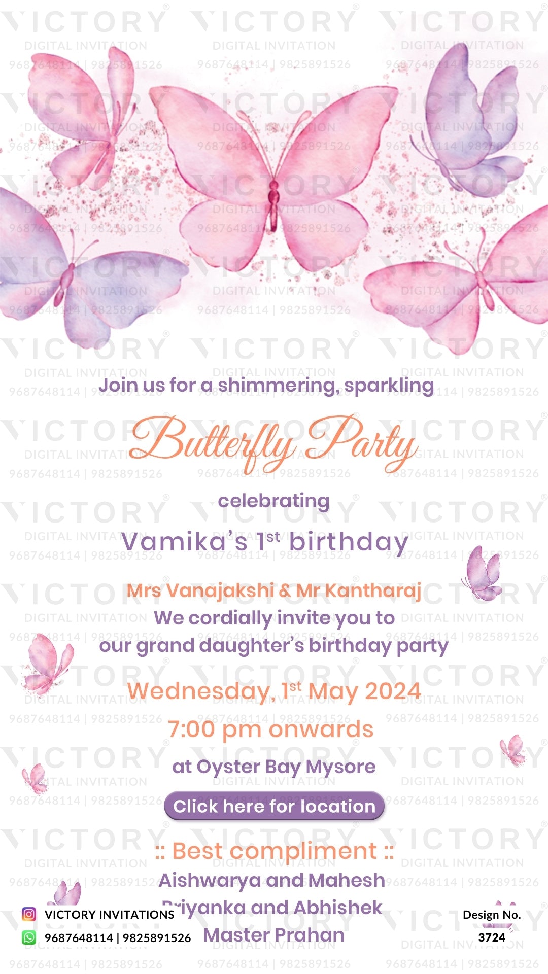 Birthday party invitation card for girl in English language with Butte ...