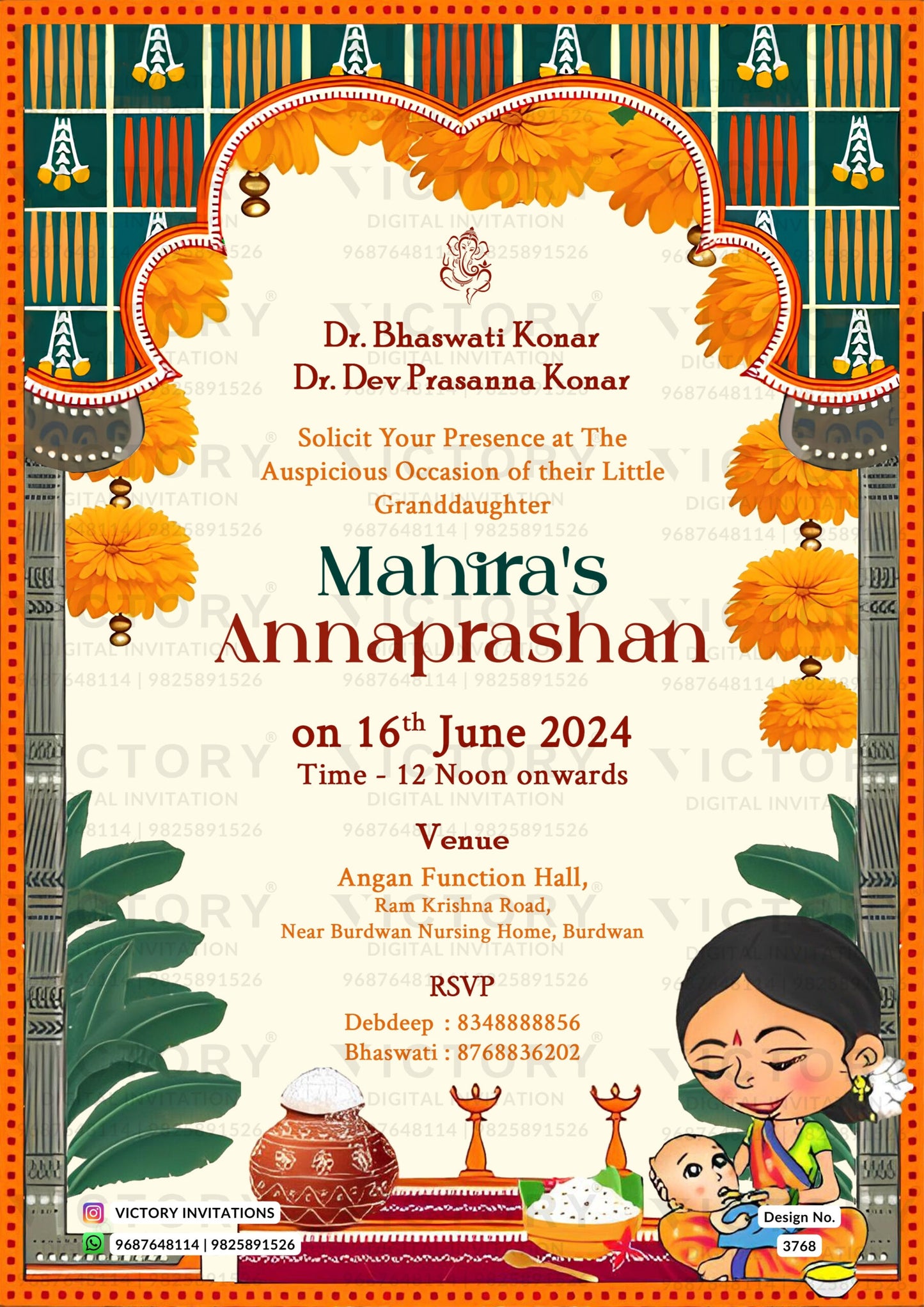 Annaprashan ceremony invitation card in english language with rice fee ...