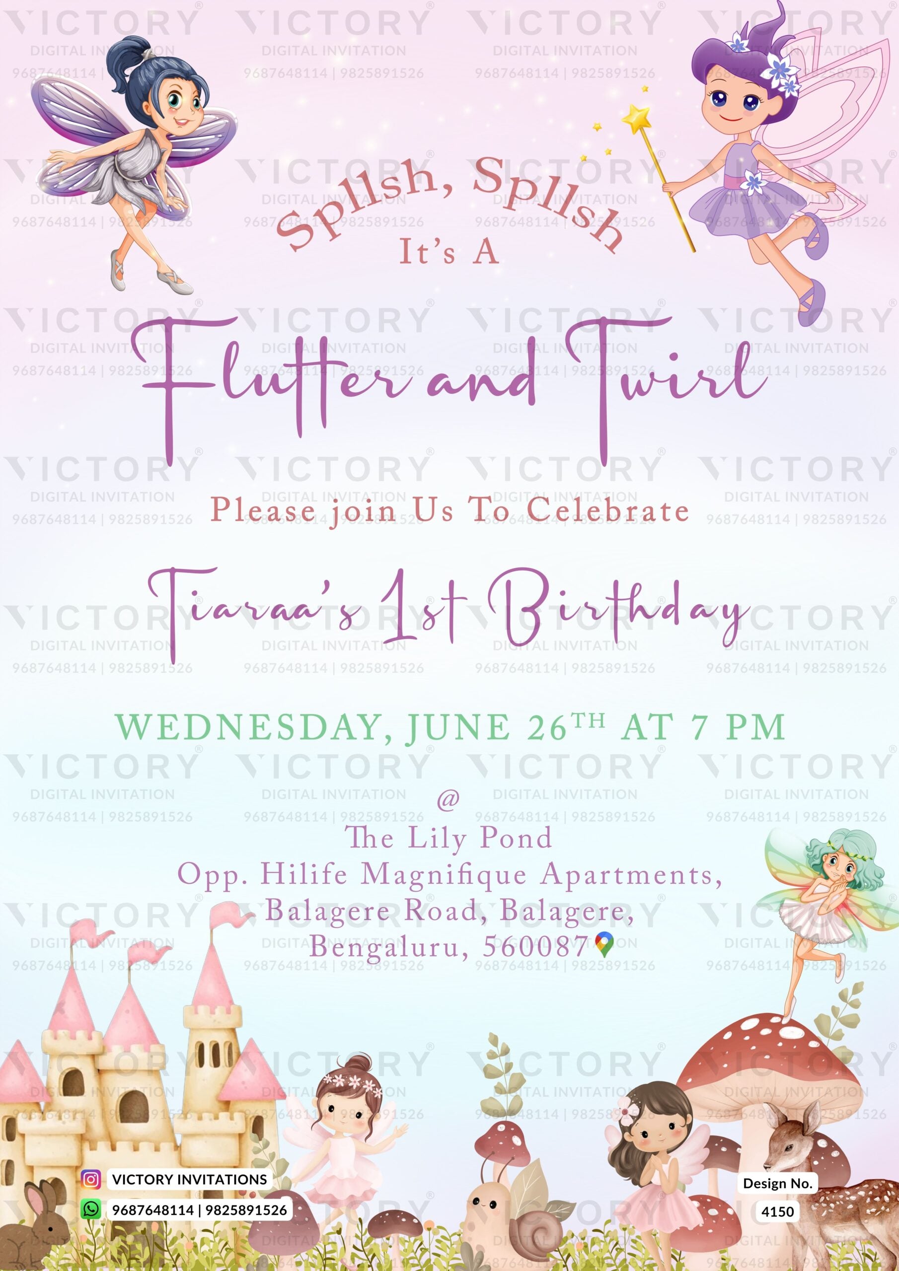 Birthday party invitation card for girl in english language with fairy ...