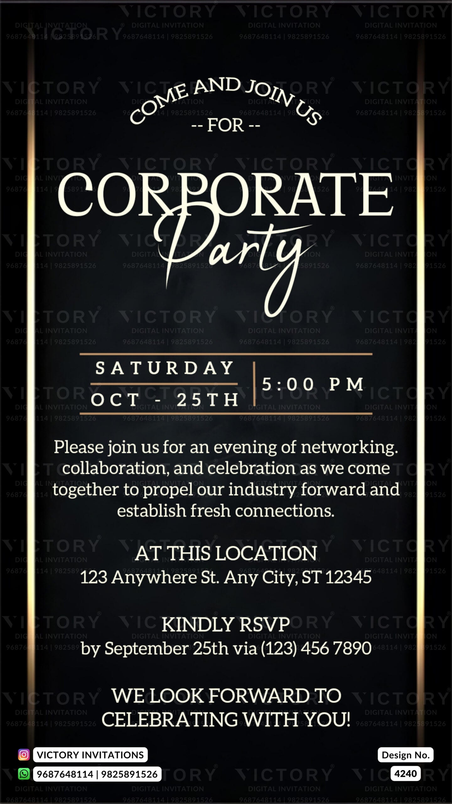 Corporate party invitation card in english language with frame as mini ...
