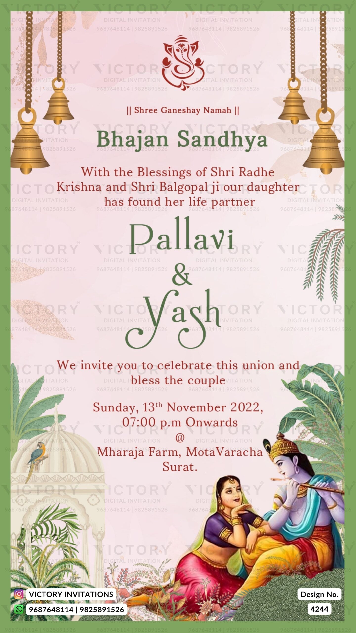Sai bhajan sandhya invitation card in english language with leaves, be ...