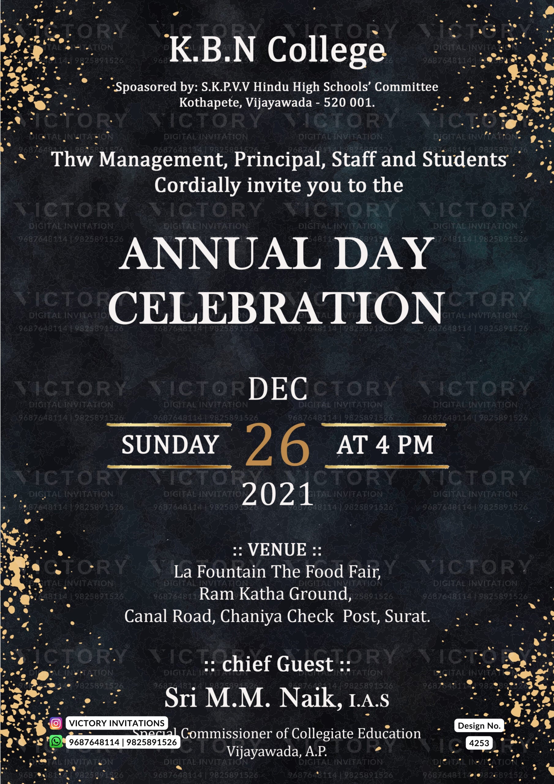 Annual Function invitation card in english language with glittery them ...