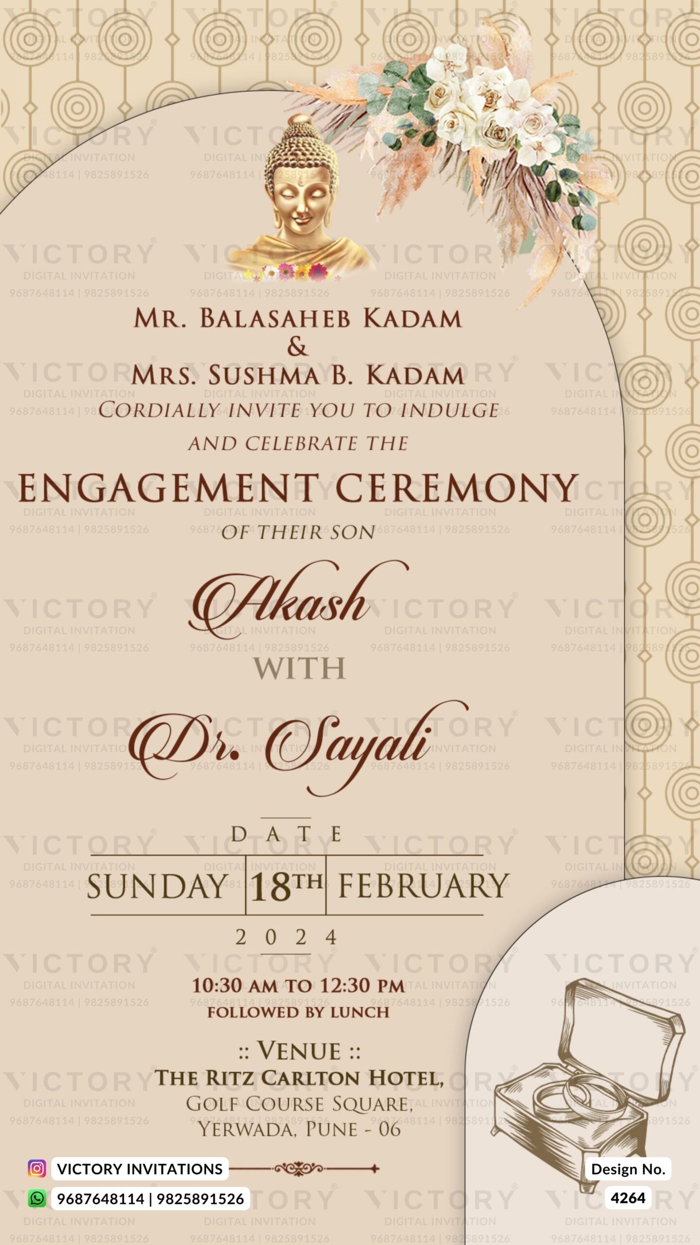 Buddhist Engagement ceremony invitation card of buddha family in engli ...