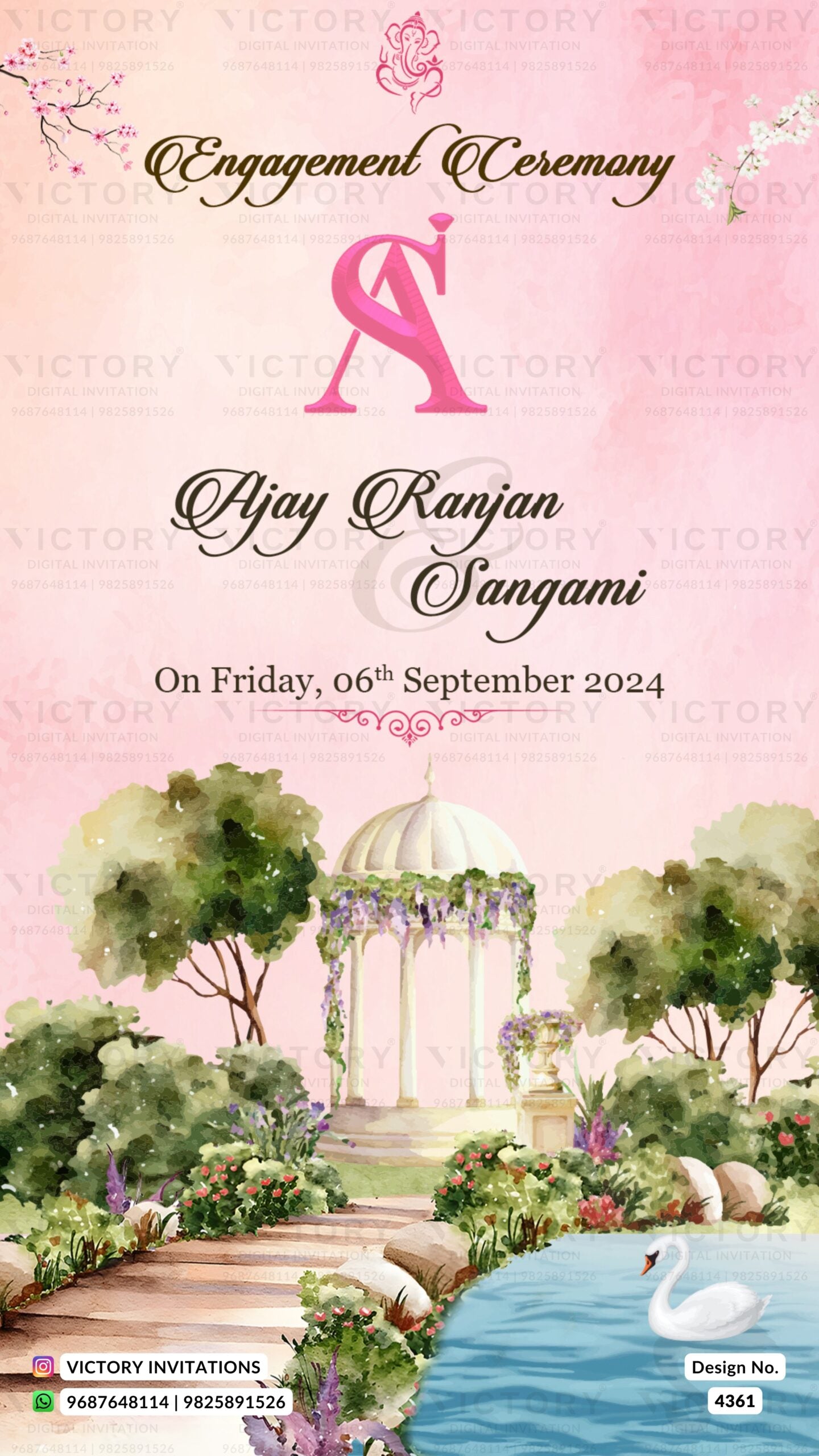 Engagement ceremony invitation card in english language with flowers ...