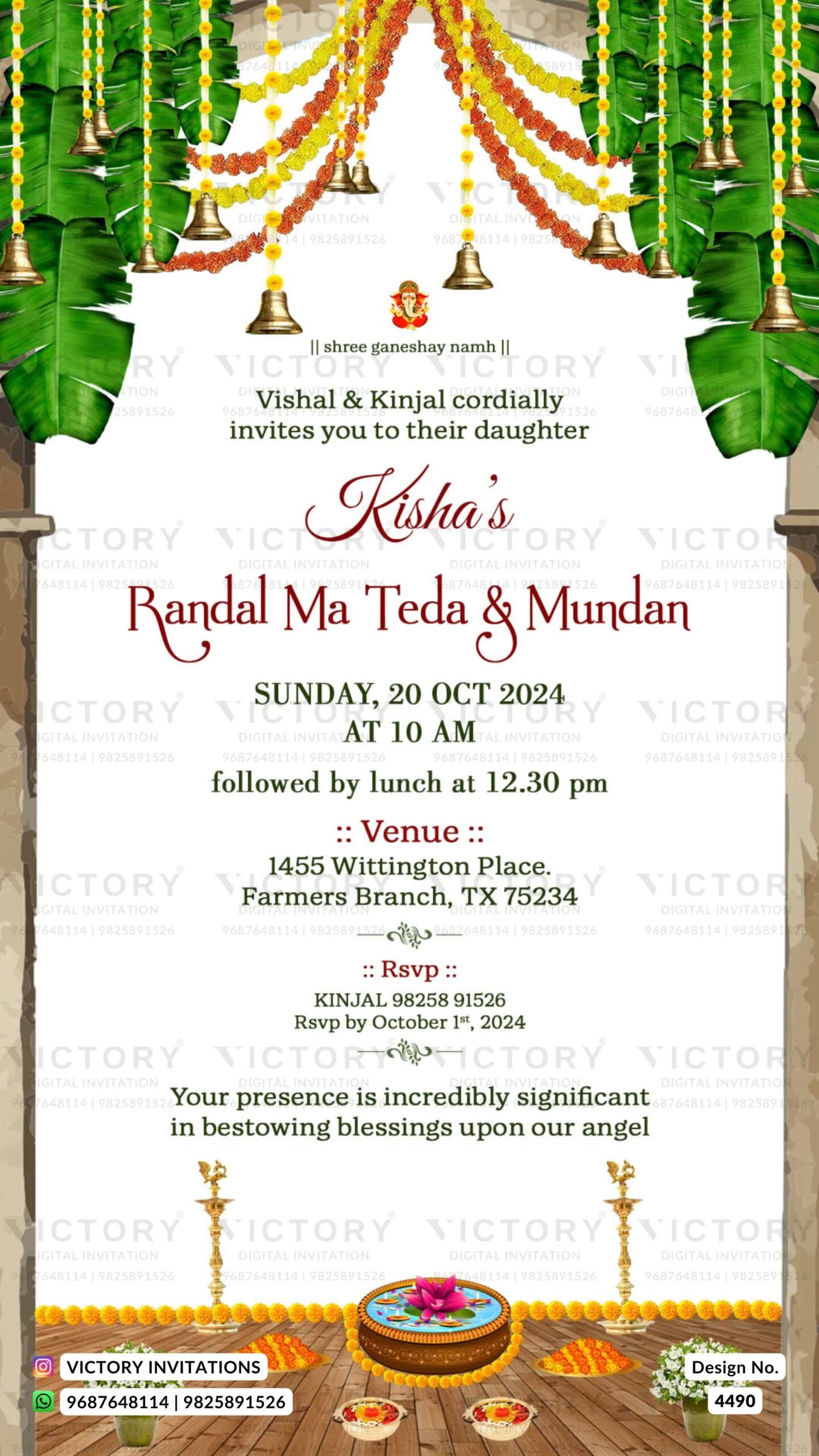 Randal na teda & Mundan invitation card in english language with l ...