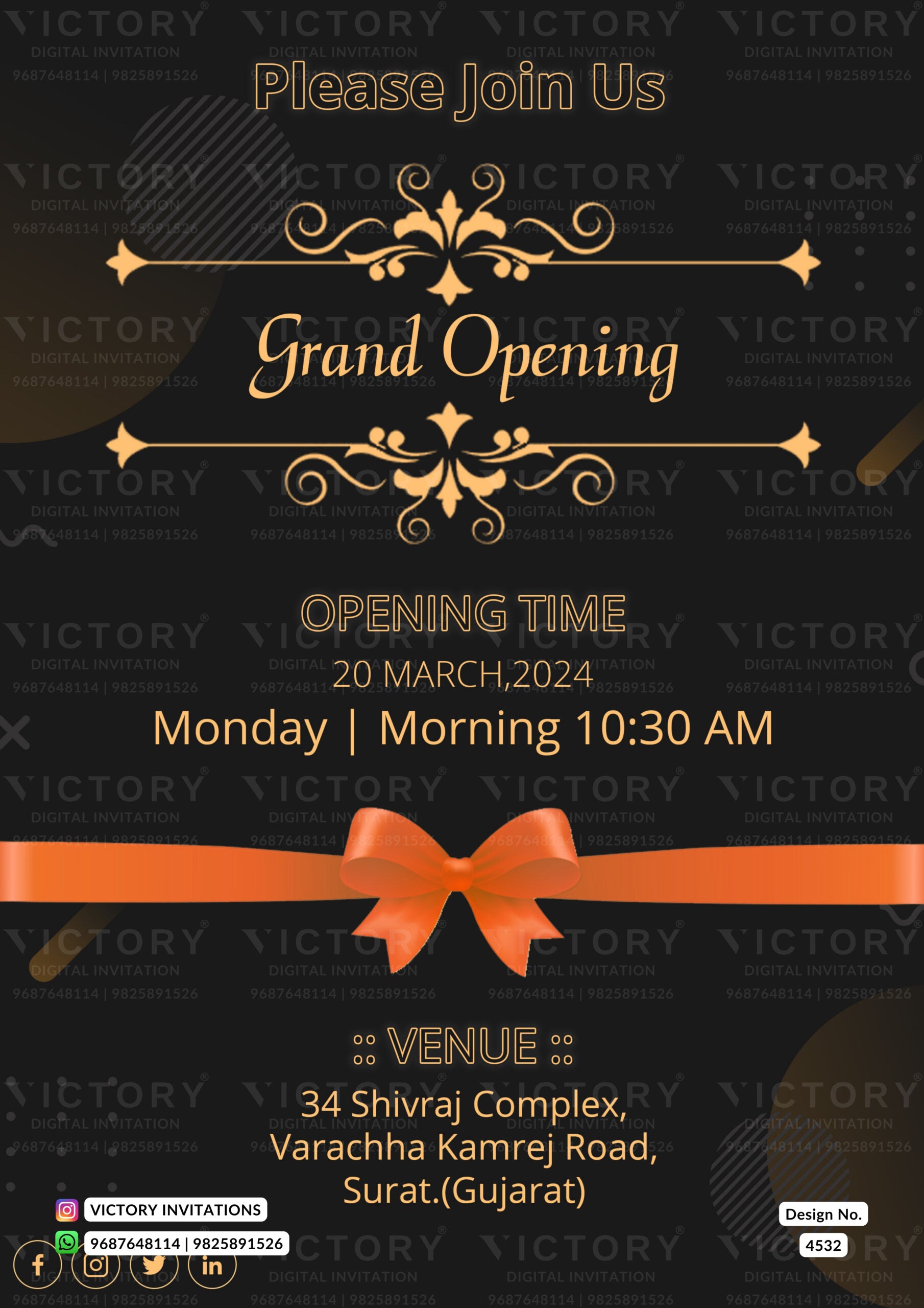 Opening invitation card in english language with baw as minimalistic t ...