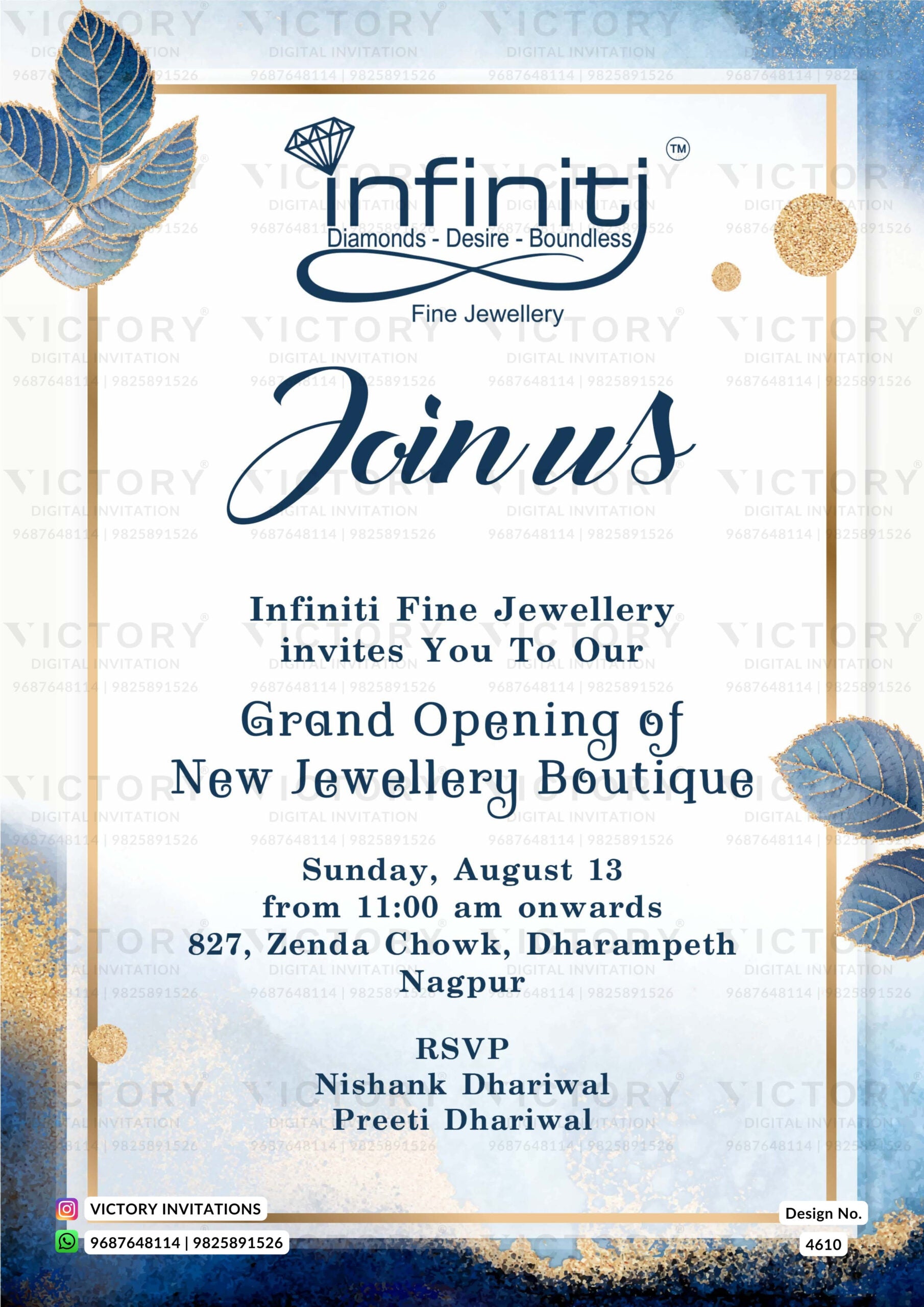 Opening invitation card in english language with leaves, frame as mini ...