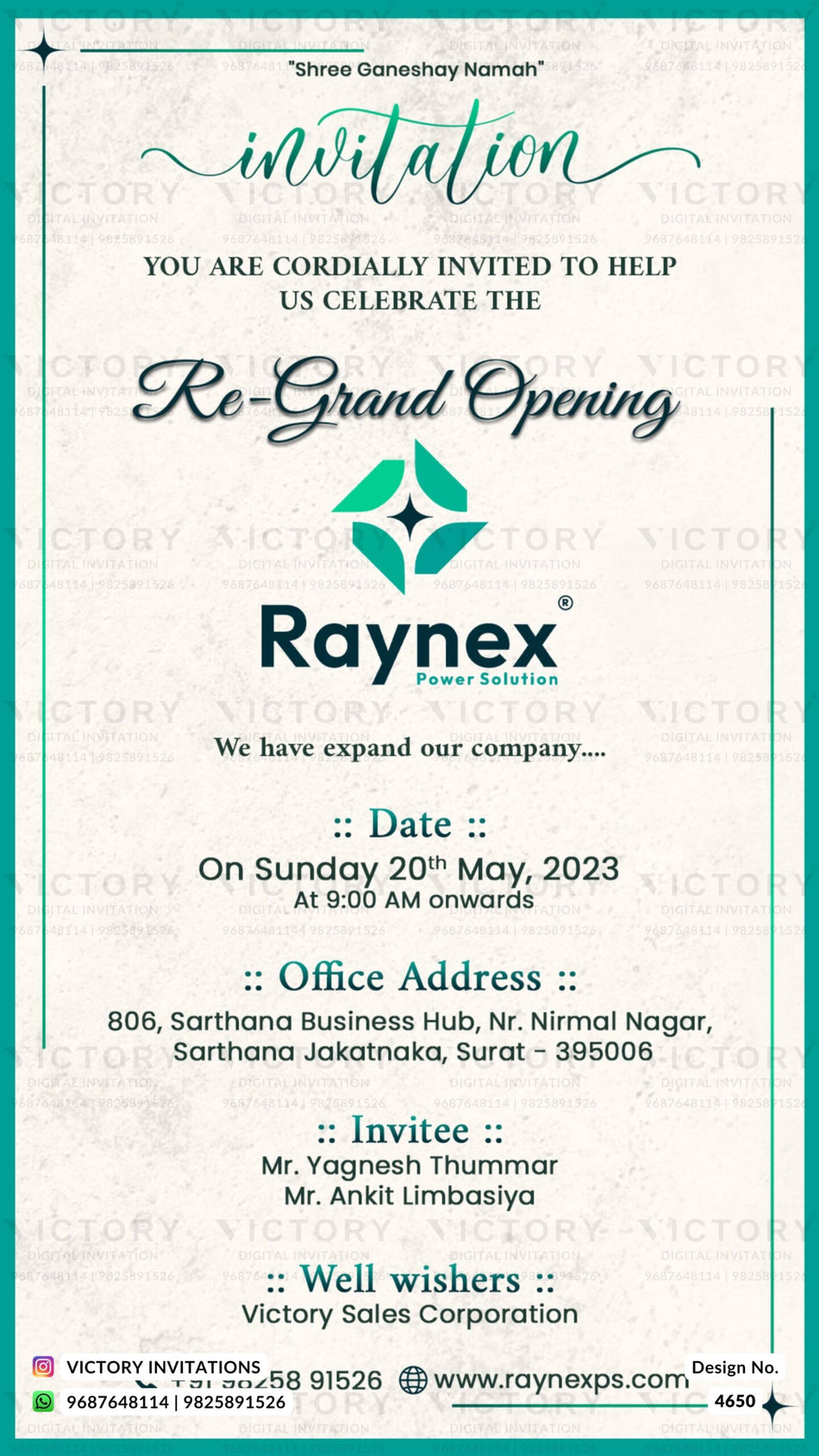 Opening invitation card in english language with company logo as minim ...