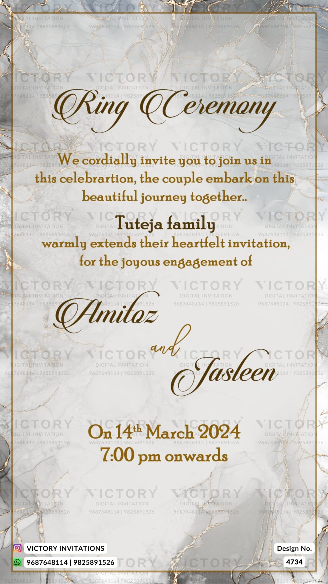 Engagement ceremony invitation card in english language with name logo ...