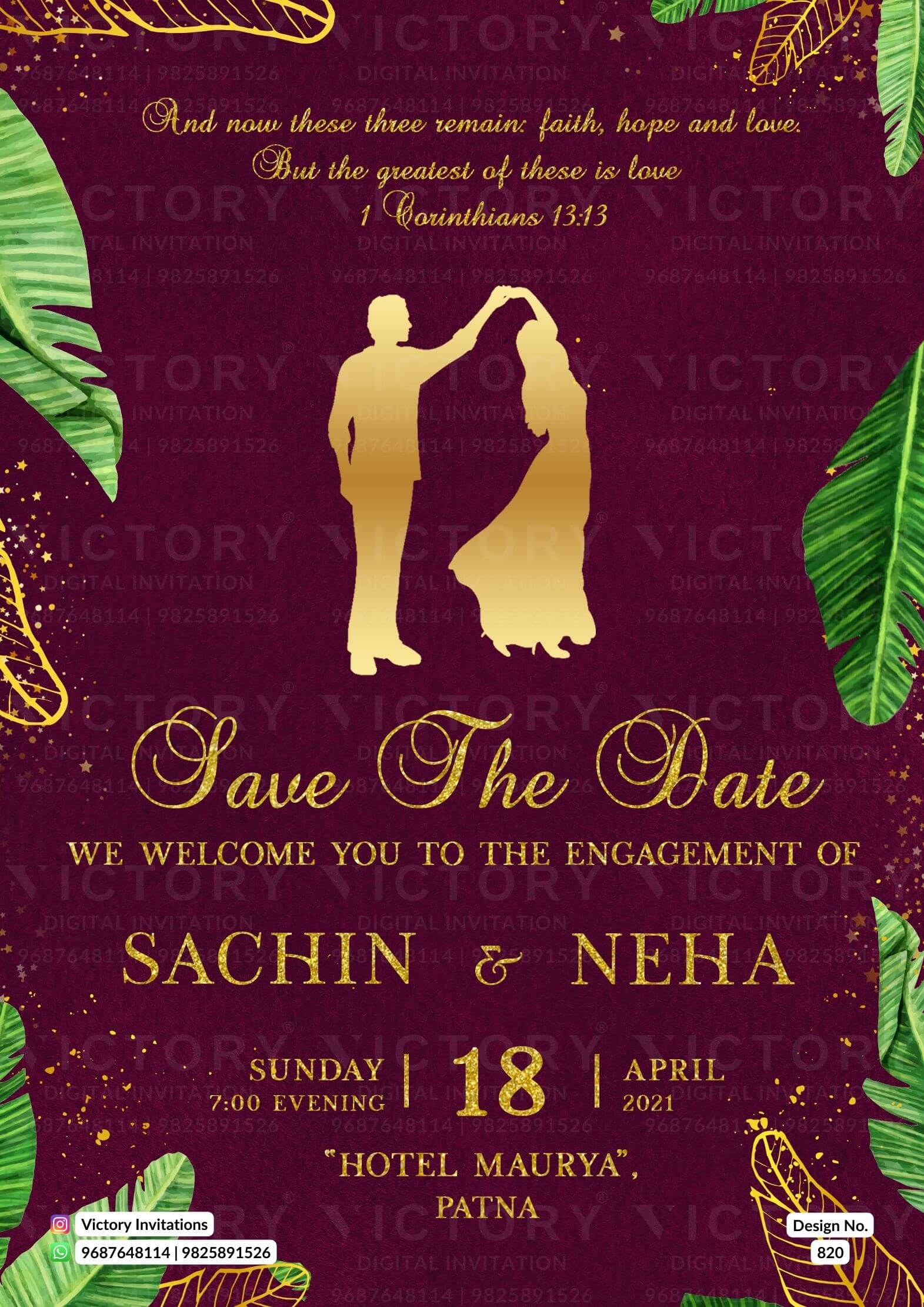 Engagement ceremony invitation card in english language with couple do ...